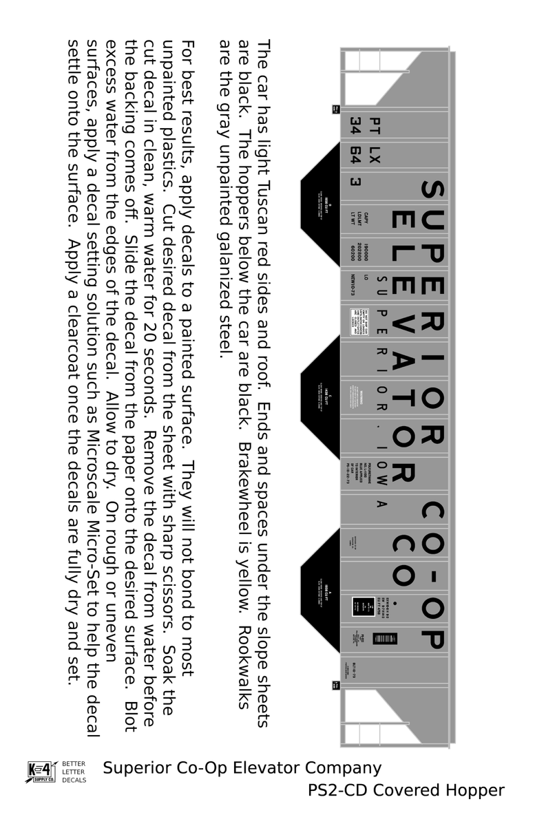 Superior Co-Op Elevator Co. PS-2CD Covered Hopper Black Iowa - Decal ...