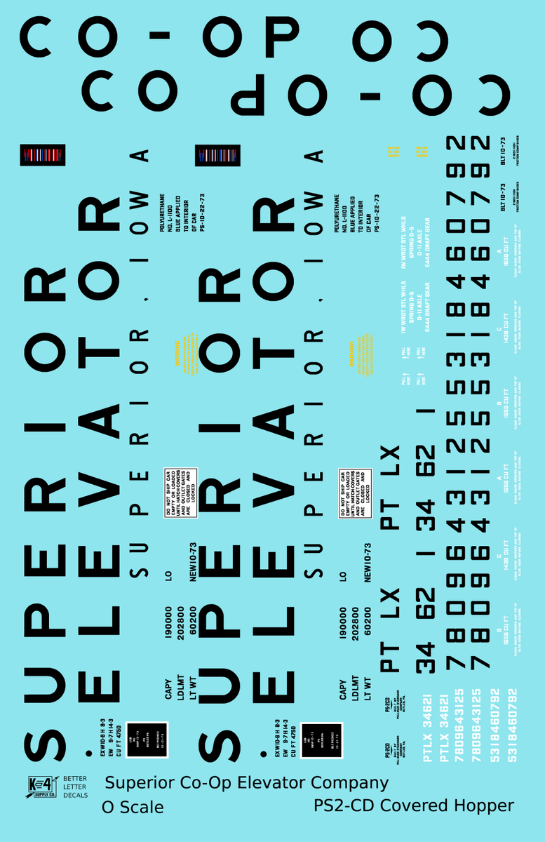 Superior Co-Op Elevator Co. PS-2CD Covered Hopper Black Iowa - Decal ...