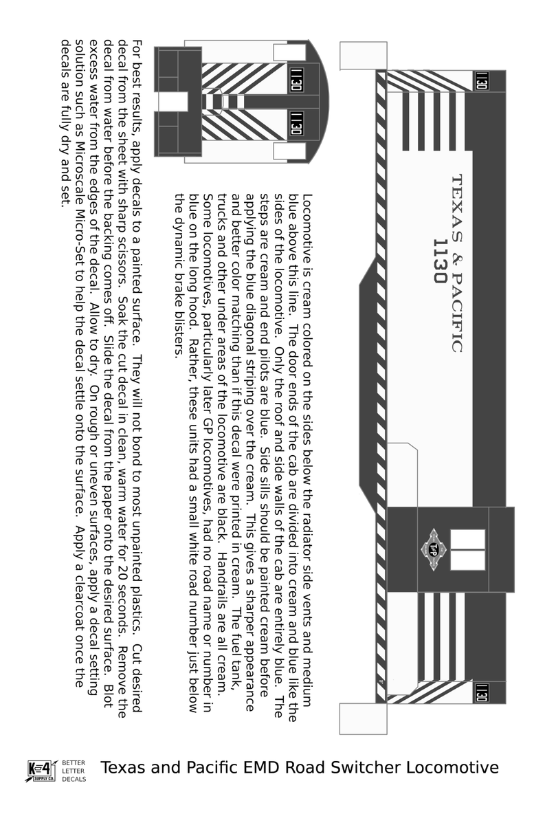 Texas and Pacific EMD Hood Diesel Blue - Decal - Choose Scale – K4 ...