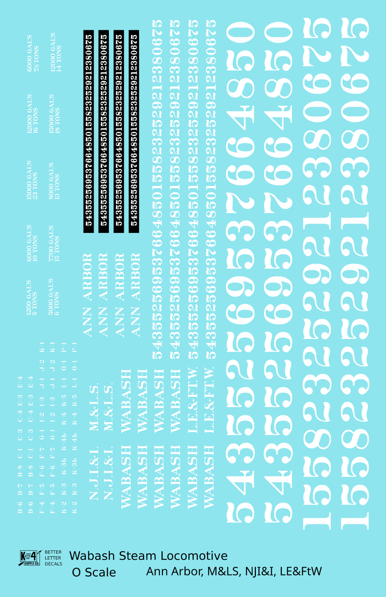 Wabash, Ann Arbor, NJI&I, M&LS, LE&FtW Steam Locomotive White - Decal ...