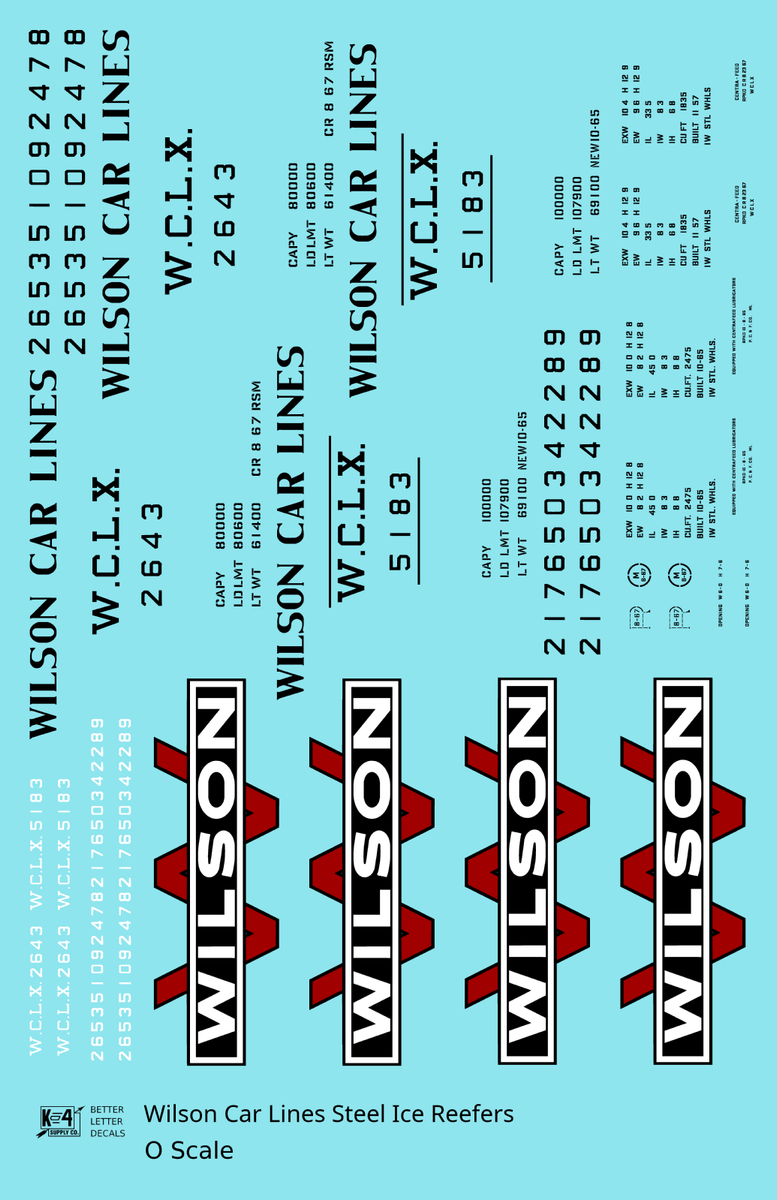 Wilson Car Lines Steel Ice Reefer Red White and Black - Decal - Choose ...