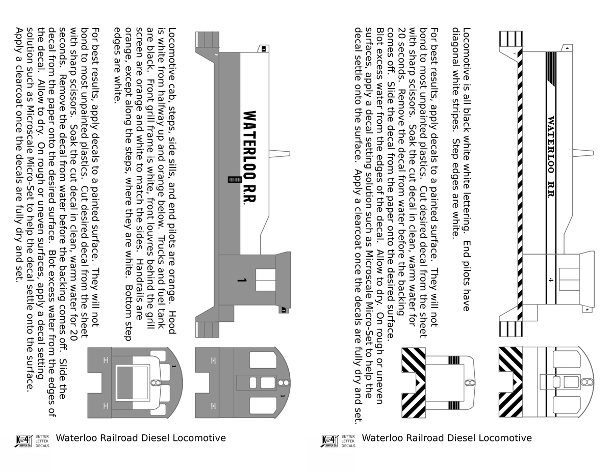 Waterloo Railroad Diesel Locomotive Black and White - Decal - Choose S ...