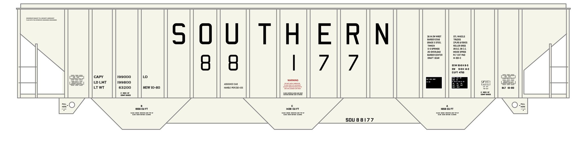 Southern Railway 4750 Cu Ft. Covered Hopper Black - Decal - Choose Sca ...