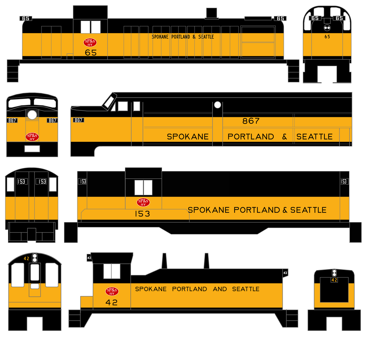 Spokane Portland and Seattle Diesel Locomotive Black - Decal - Choose ...