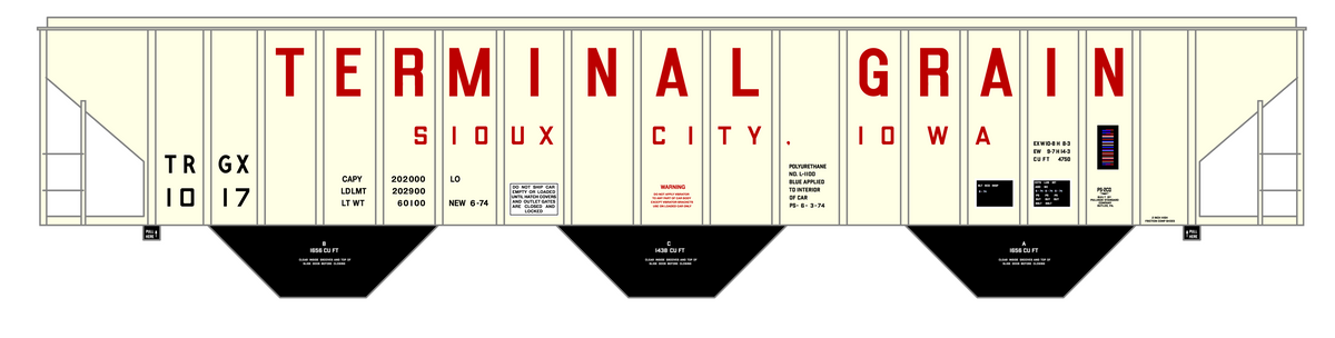 Terminal Grain Corp TRGX 4750 Cu Ft Covered Hopper Red 1974 Version ...