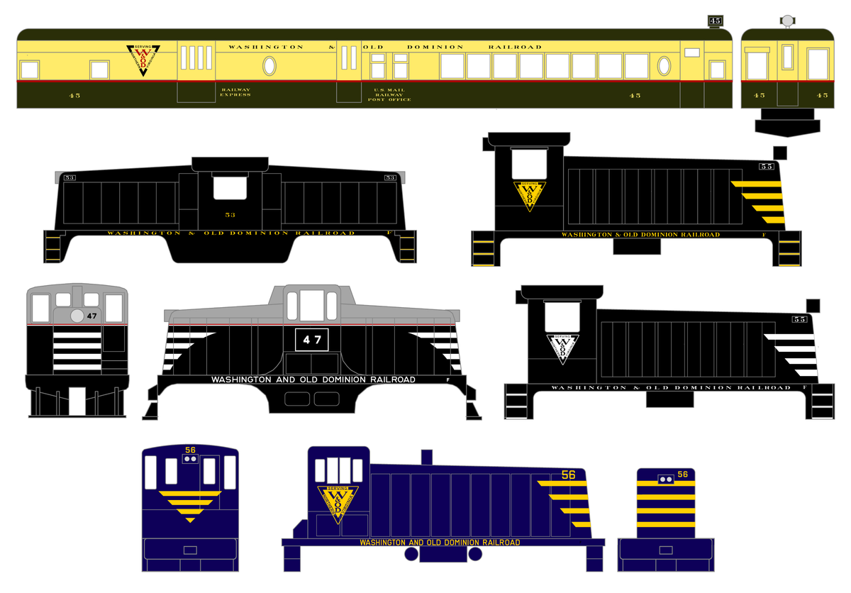 Washington and Old Dominion Diesel Locomotives and Doodlebug - Decal ...
