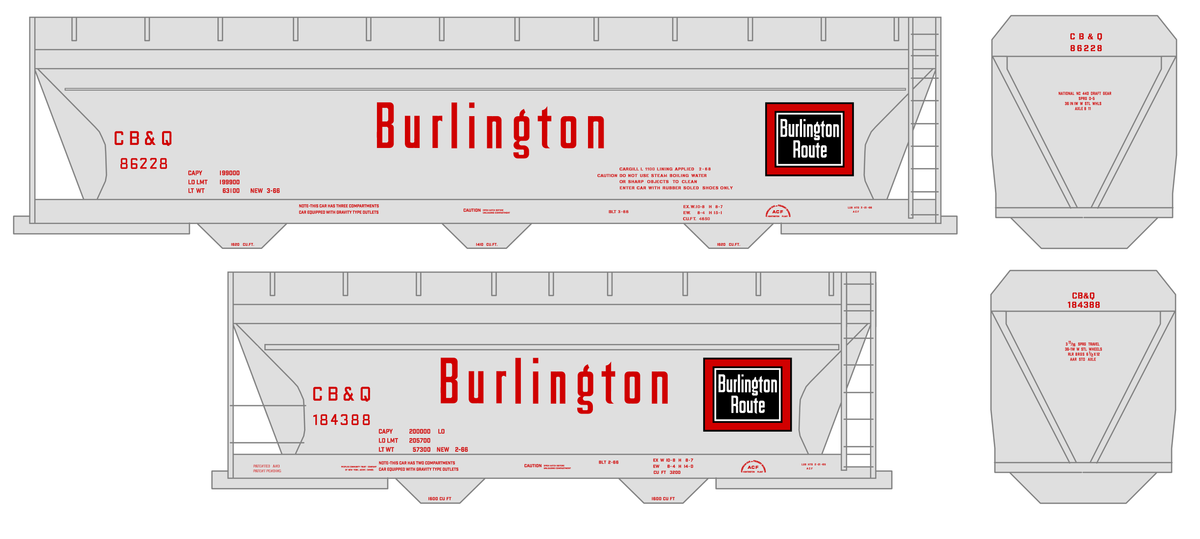 Burlington CB&Q ACF Covered Hopper Red - Decal - Choose Scale – K4 ...