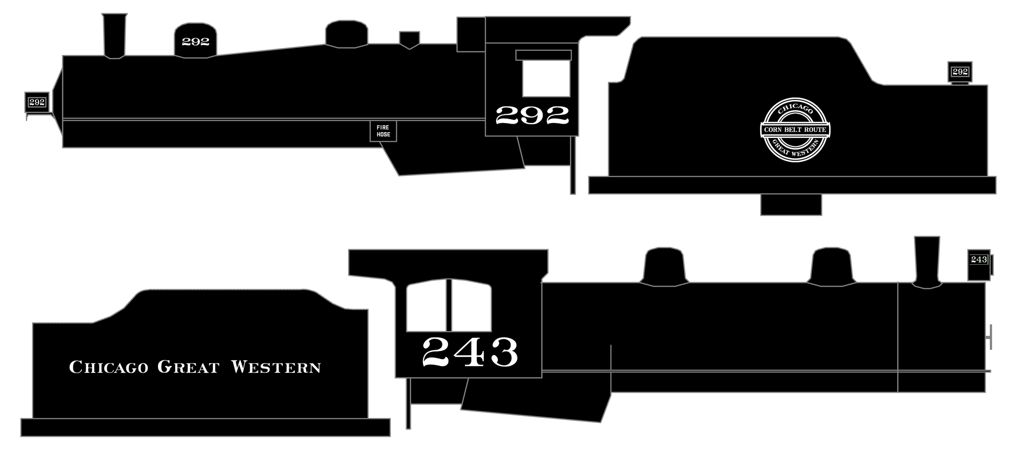 Chicago Great Western Steam Locomotive White - Decal - Choose Scale ...