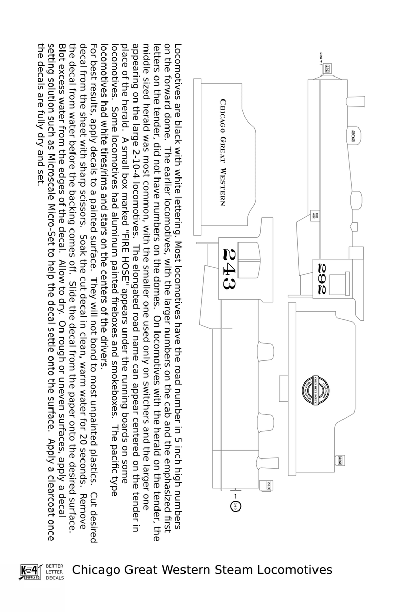 Chicago Great Western Steam Locomotive White - Decal - Choose Scale ...