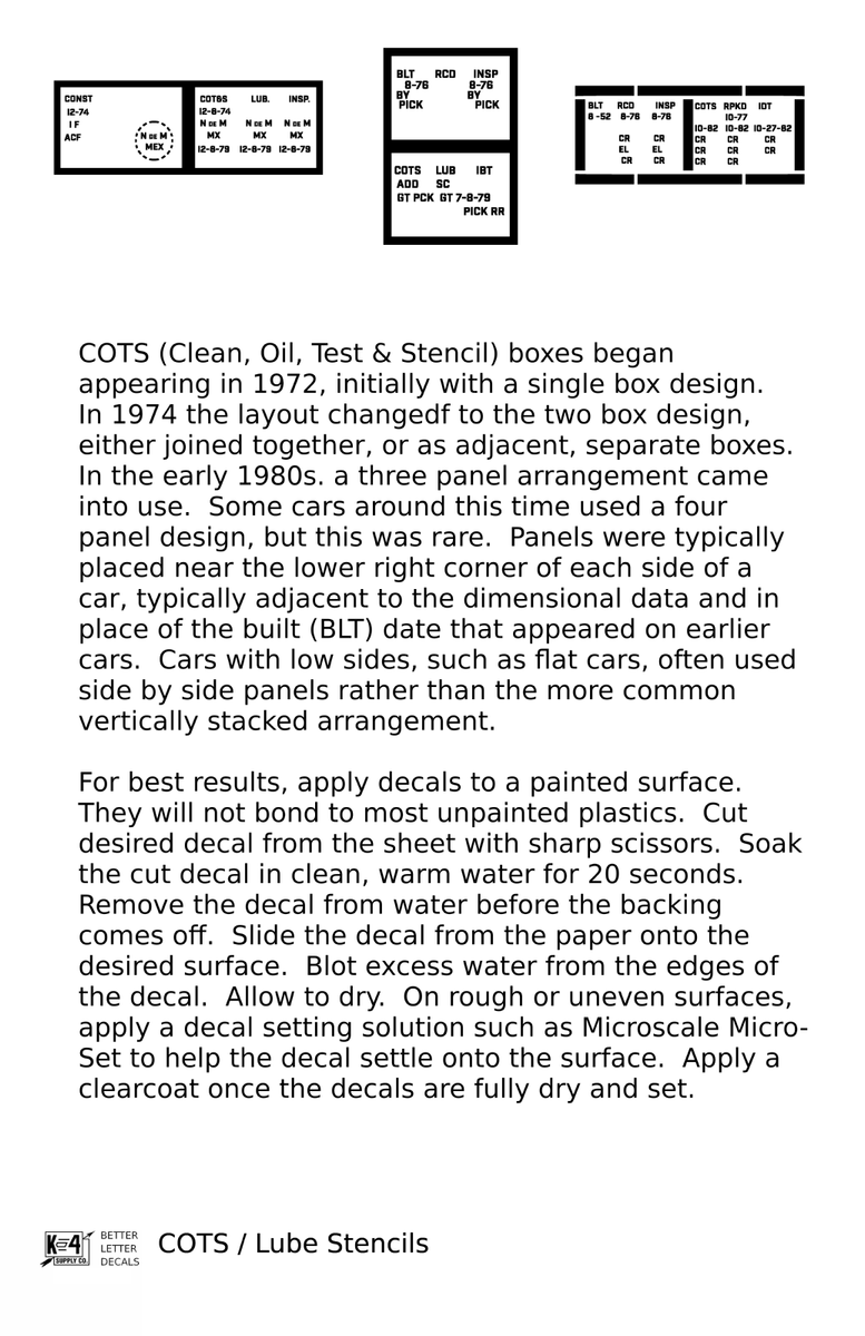 COTS Lube Data Stencil Boxes Black and White - Decal - Choose Scale ...