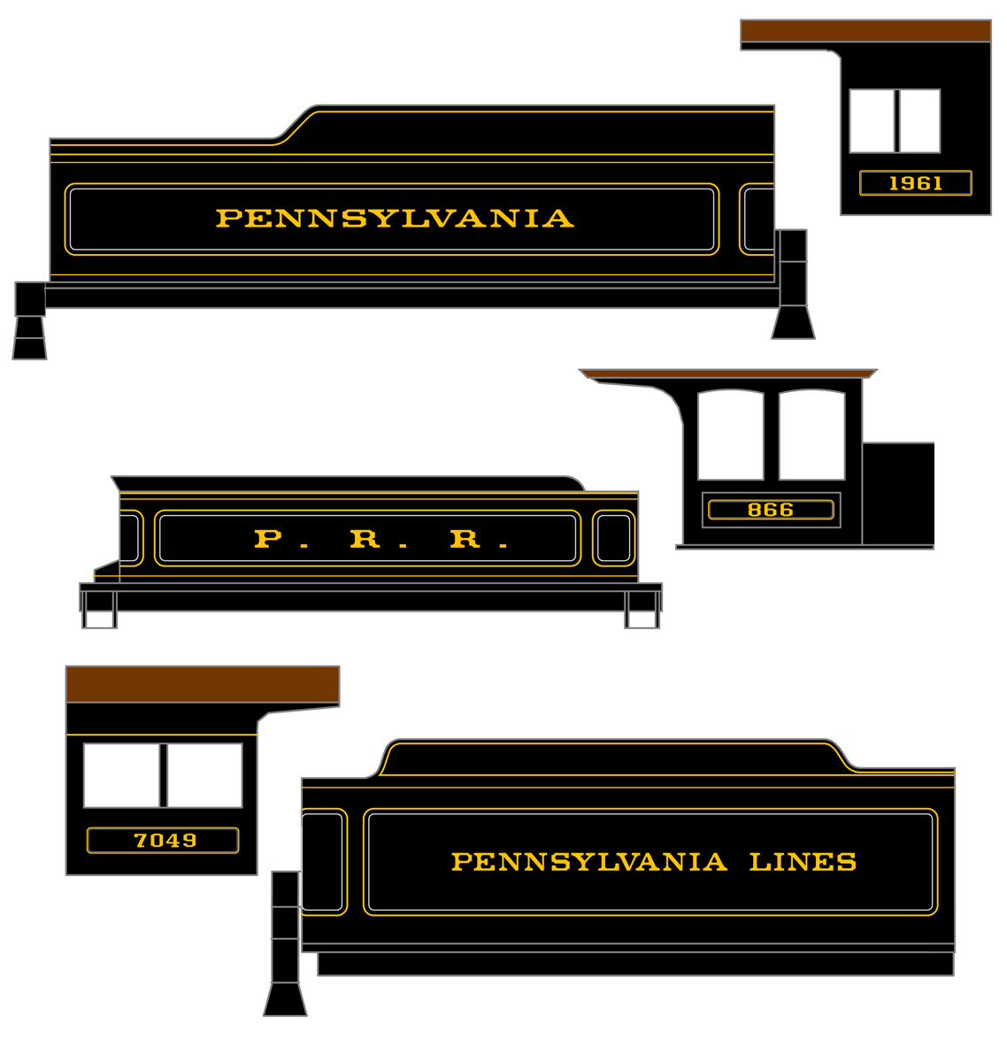 Pennsylvania Railroad Early Striped Steam Locomotive Gold and Silver ...
